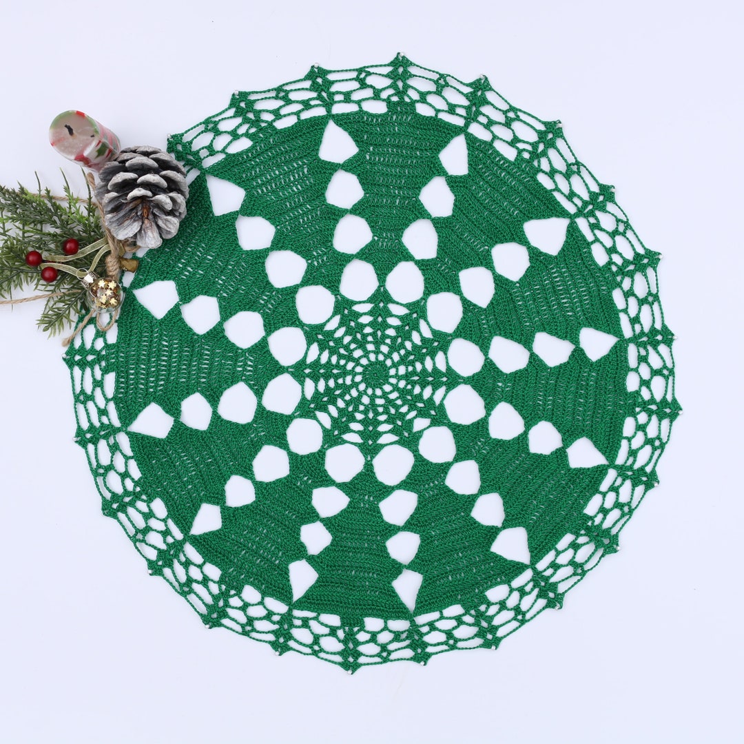 Crochet Christmas Tree Doily Green Christmas Decor Festive Table Decor ...