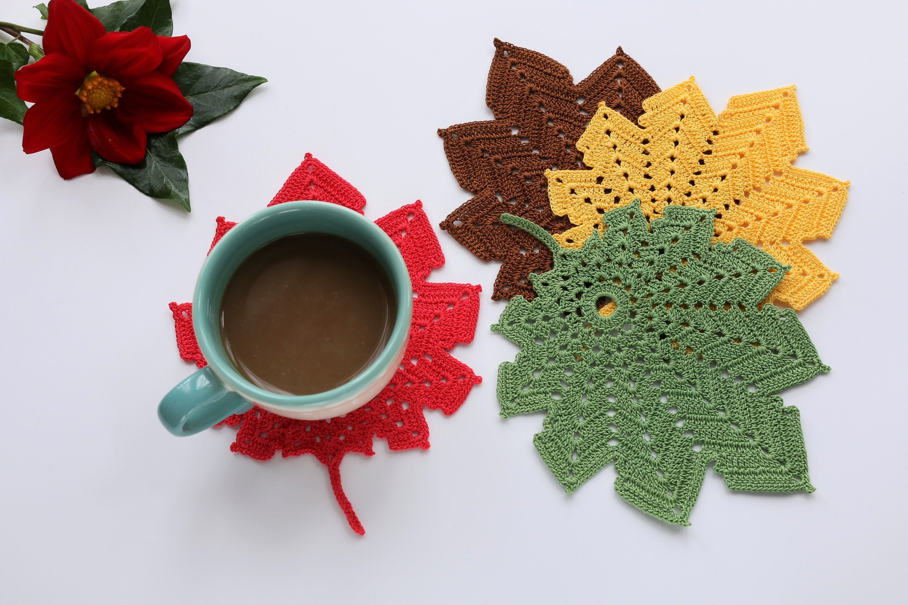 coffee table decor Maple leaves coasters crochet coaster set set of 2 ...