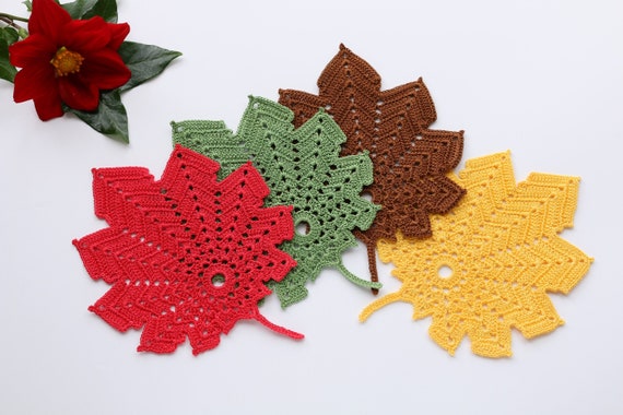 coffee table decor Maple leaves coasters crochet coaster set set of 2 ...