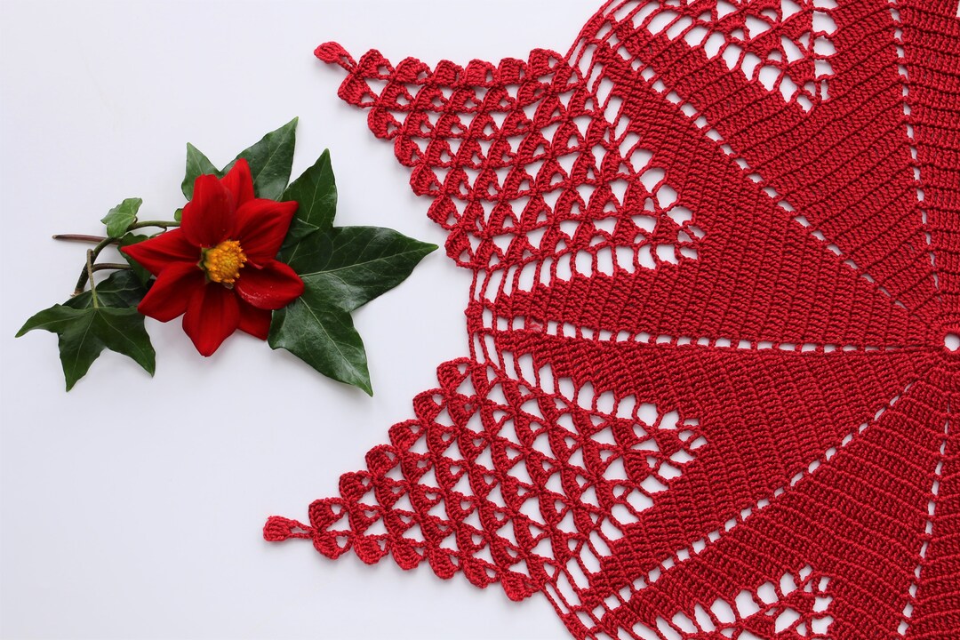 Handmade Red Doily With 8 Corners, Perfect for Large Tables Cotton ...
