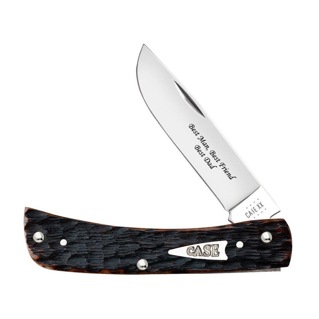 Case Knife Engraved, Peach Seed Jig Brown Bone Sod Buster Jr Case Knife ...