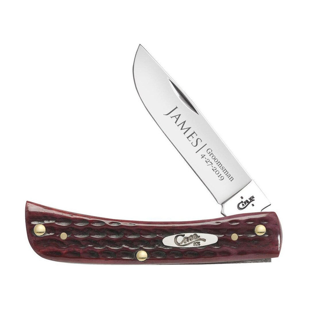 Case Knife Engraved, Worn Old Red Bone Corn Cob Jig Sod Buster Jr Knife ...