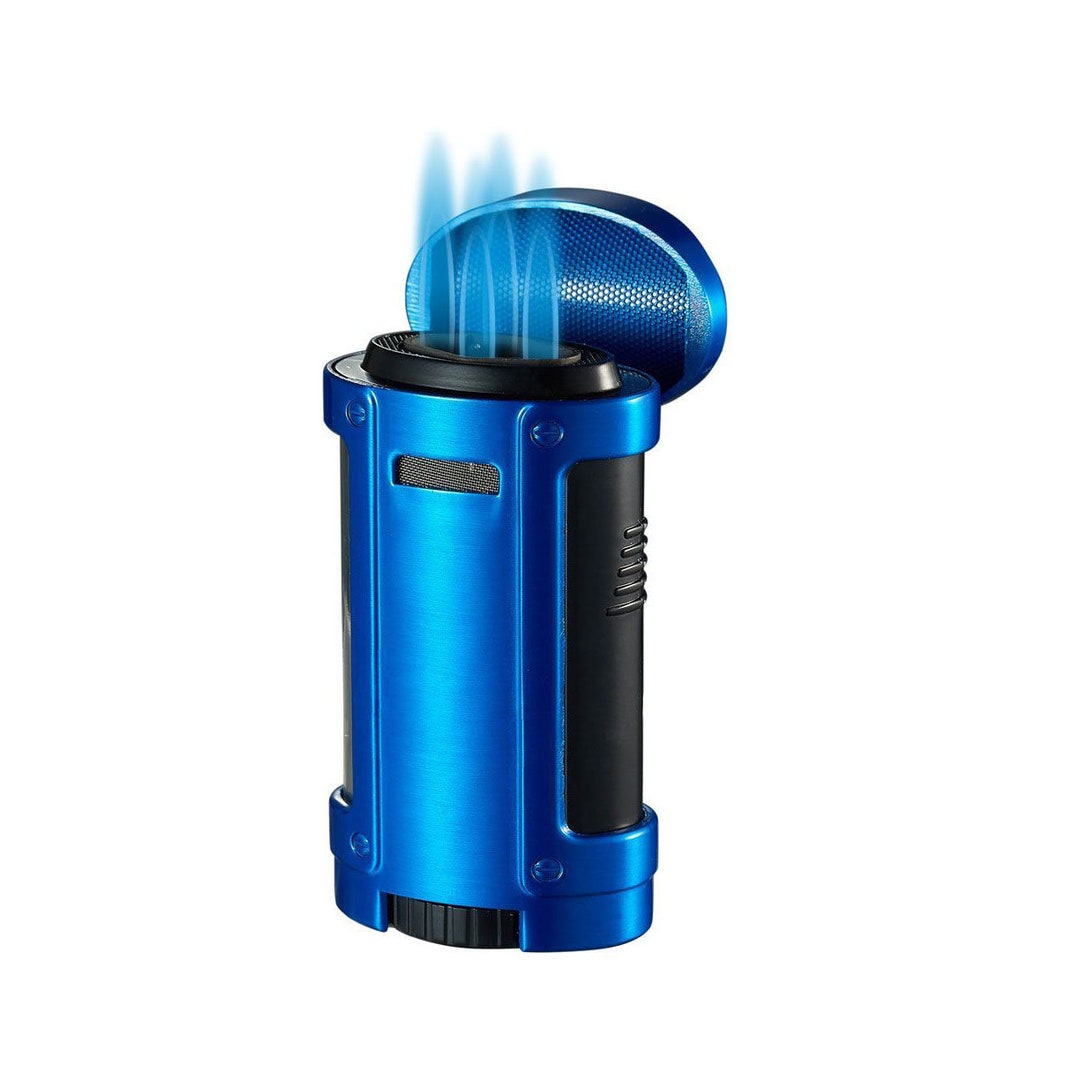 Cigar Lighter Engraved, Brushed Blue Finished Quad Torch Cigar Lighter ...