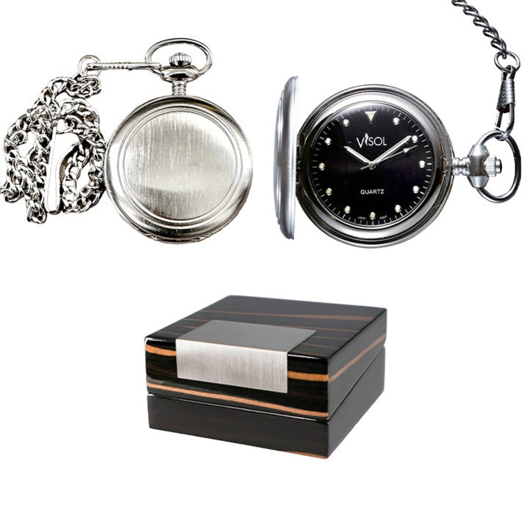 Pocket Watch Engraved, Brushed Chrome Quartz Pocket Watch Engraved ...