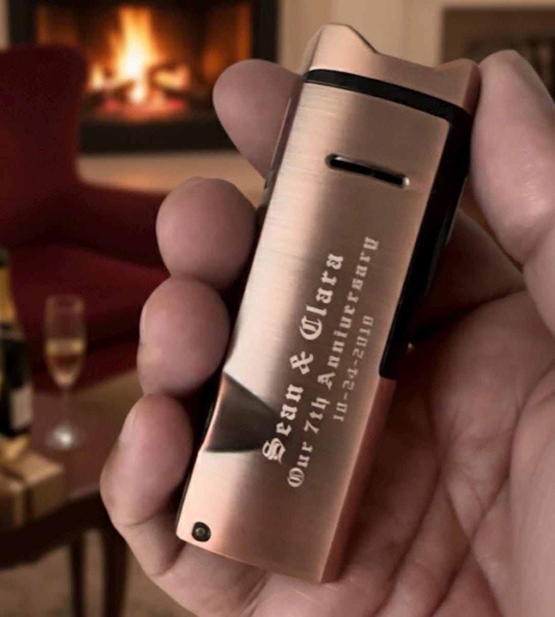 Engraved Copper Finish Cigar Refillable Lighter: Triple Flame, Built-in ...