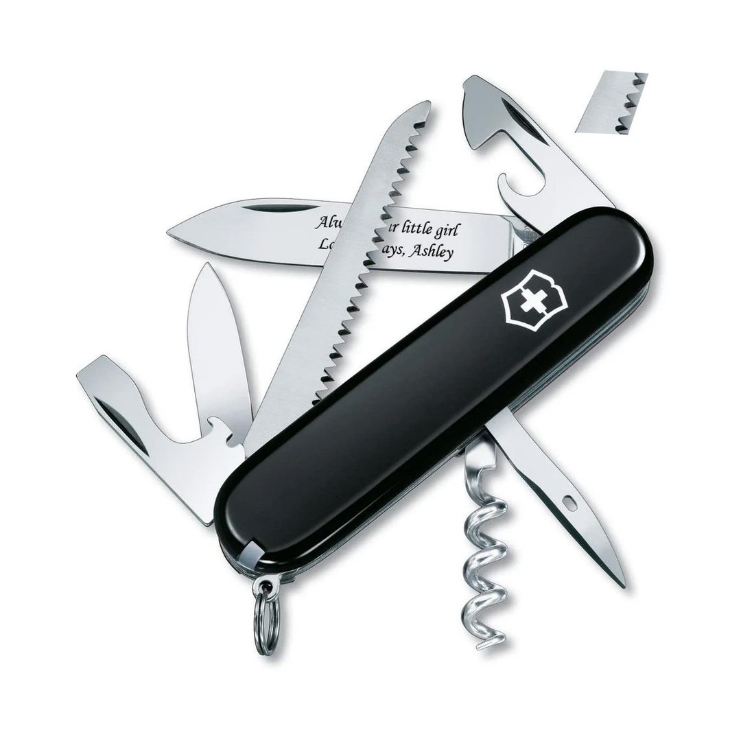 Custom Engraved Victorinox Camper Swiss Army Knife: 3-1/2" Black ...