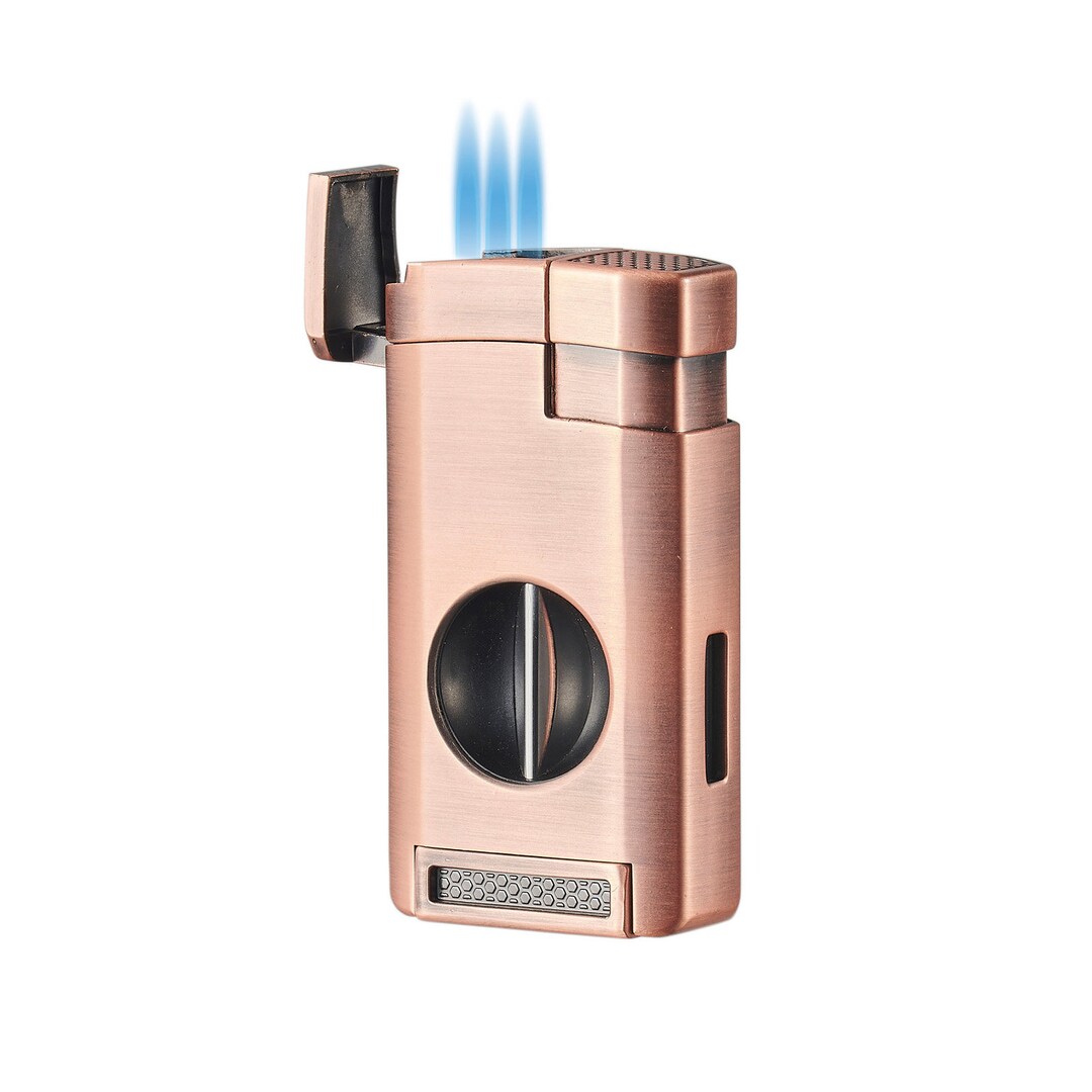 Cigar Lighter Engraved, Copper Finish Triple Flame Lighter With Cigars ...