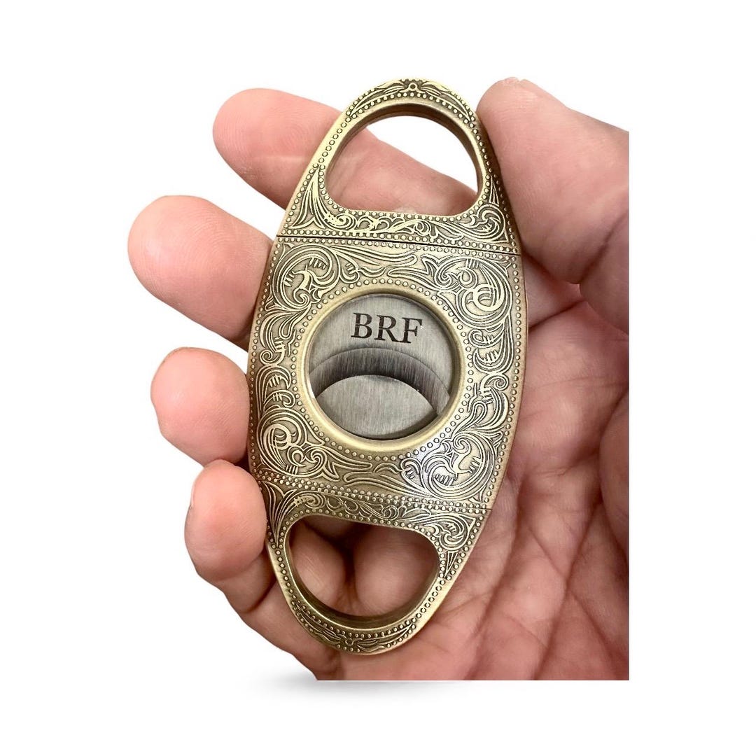Custom Engraved Antique Gold Finish Cigar Cutter: Double Guillotine ...