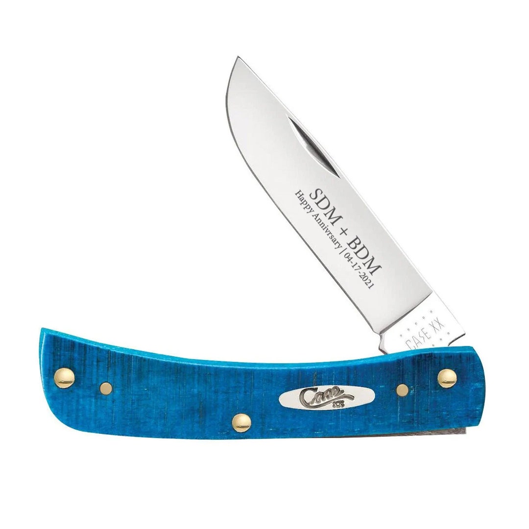 Custom Engraved Case Sod Buster Jr Pocket Knife: Caribbean Blue Sawcut ...