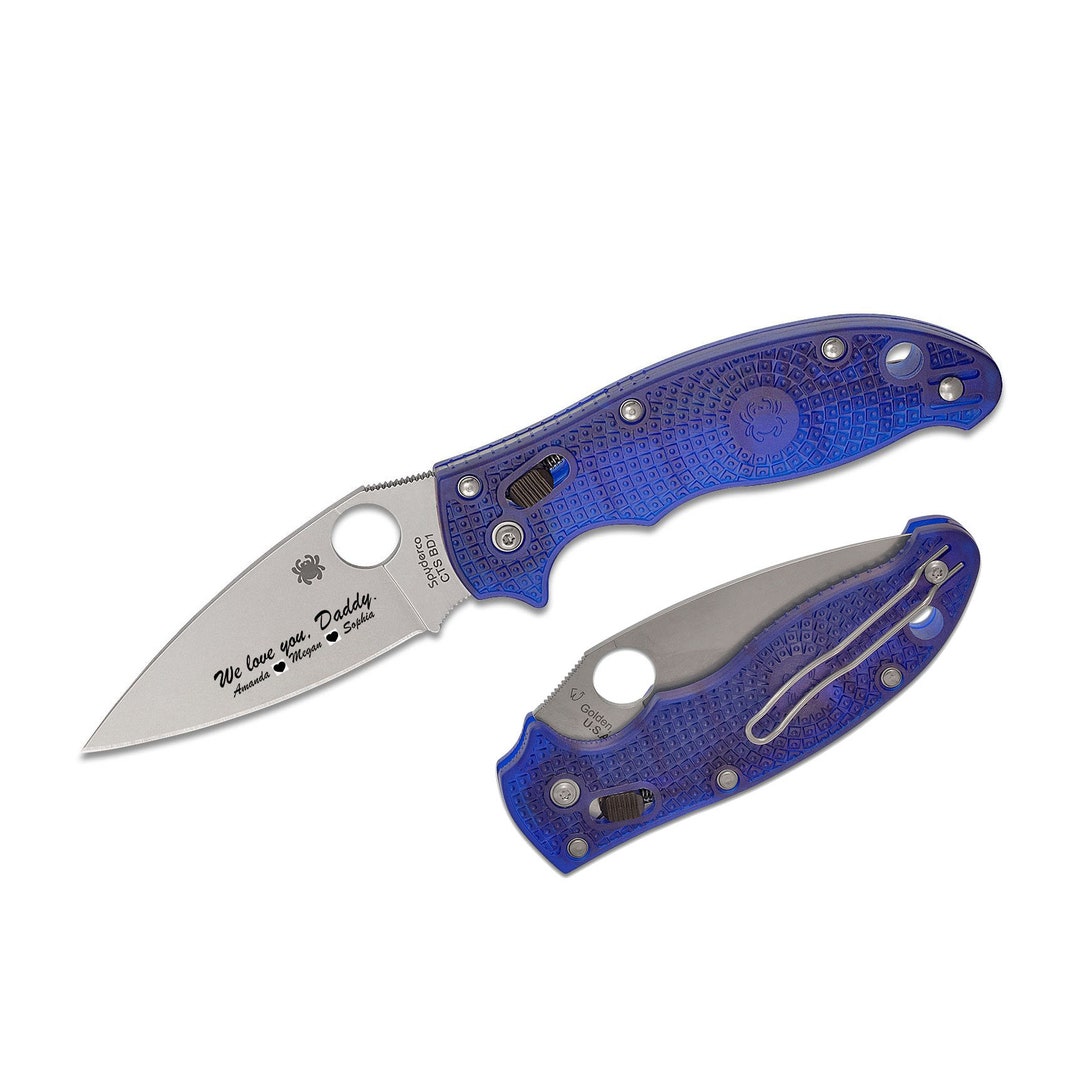 Custom Engraved Spyderco Manix 2 Pocket Knife: 3 3/8" BD-1 Plain Blade ...