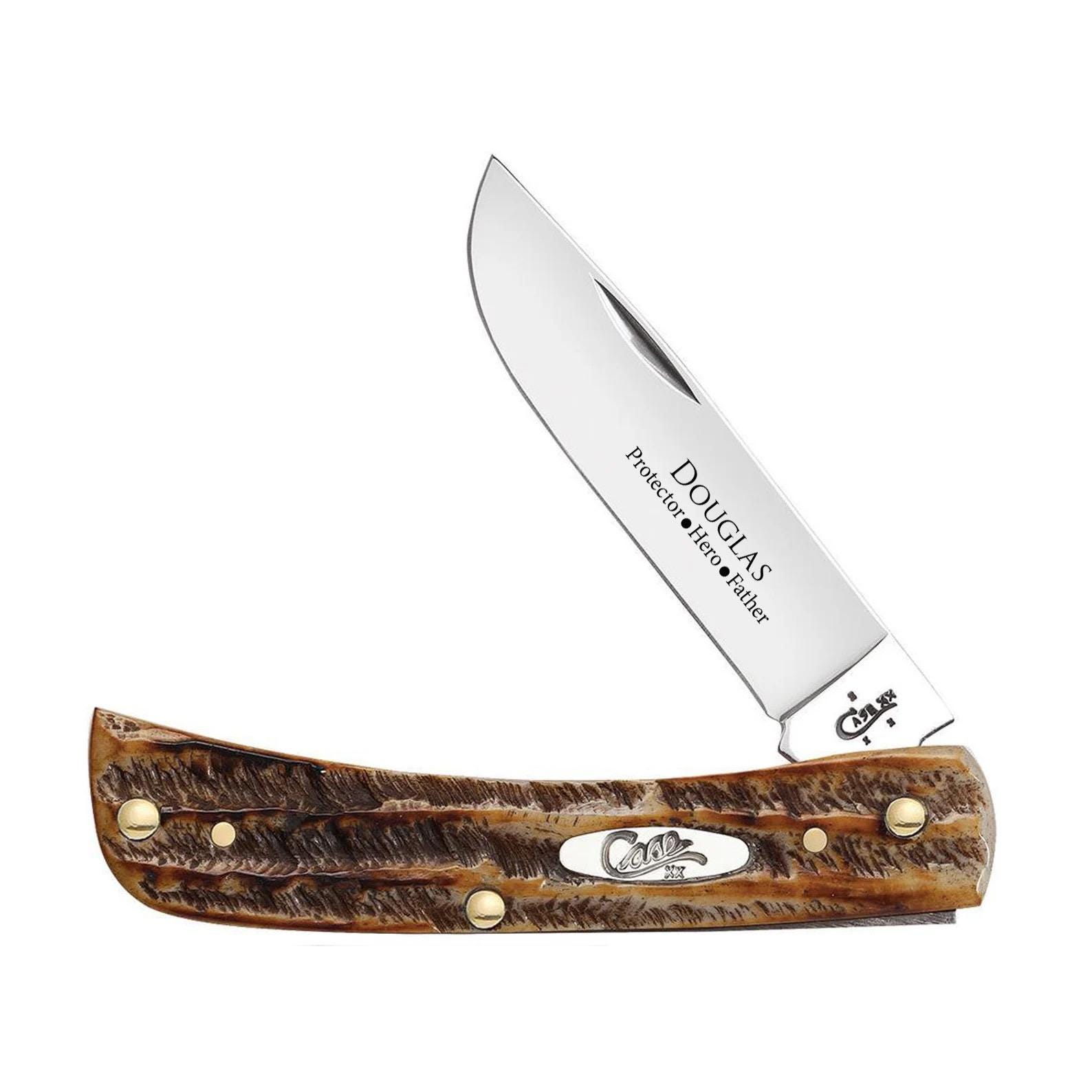 Custom Engraved Case Sod Buster Jr Pocket Knife: Bonestag Handle, USA ...