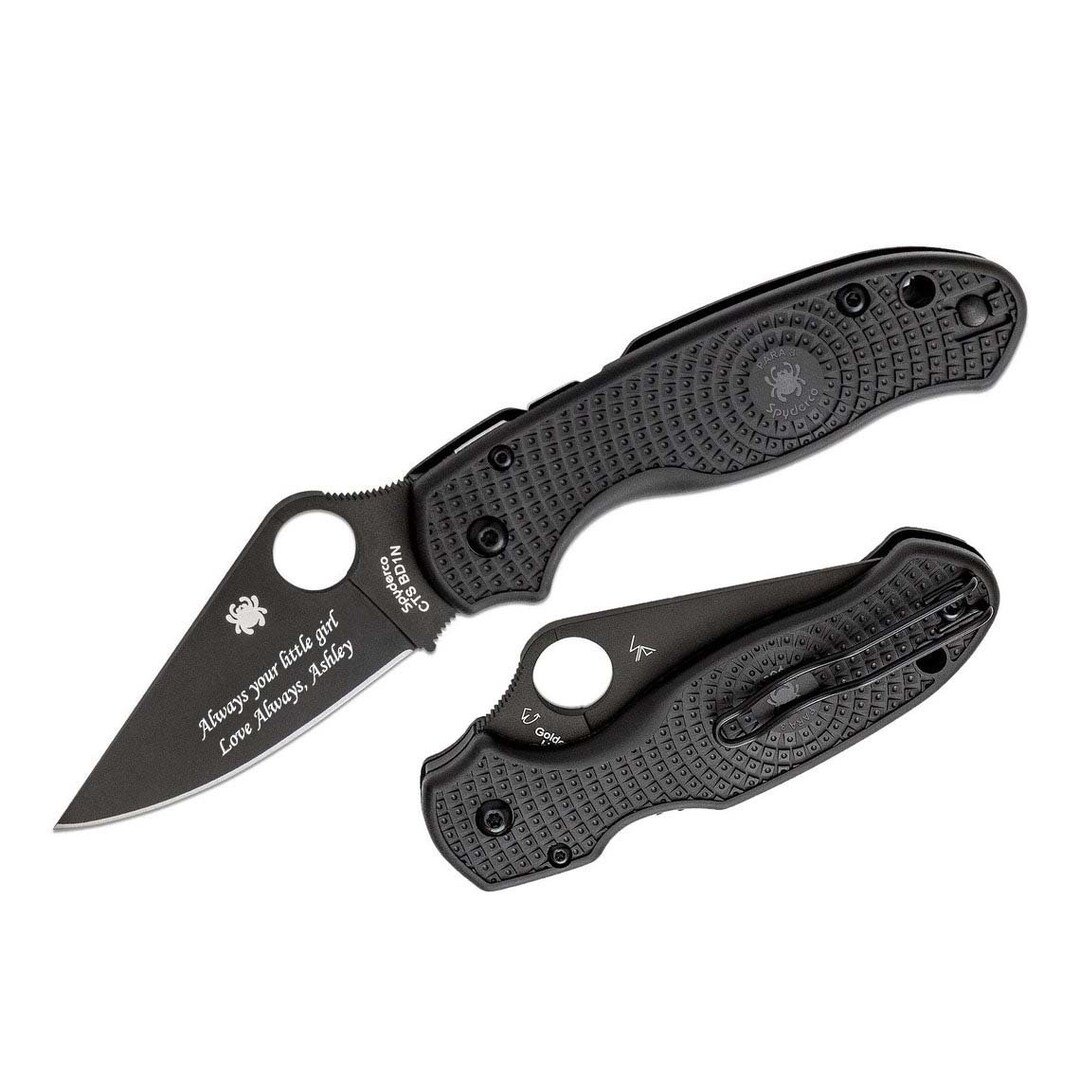 Custom Engraved Spyderco Pocket Knife: Para 3, 2.92" CTS-BD1N Black ...