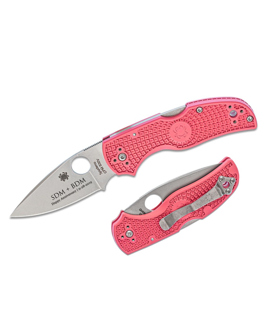 Spyderco Knife Engraved, Spyderco Native 5 Plainedge 3" Pink Knife ...