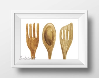 Kitchen utensil art | Etsy