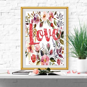 Floral Love Printable Wall Art Watercolor Valentines Day Print - Etsy