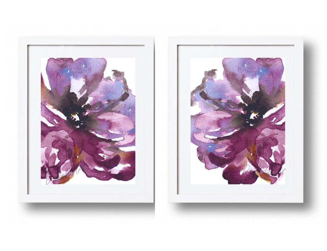 Purple Flower Prints Wall Art Purple Flower Printable Set of 2 Floral ...