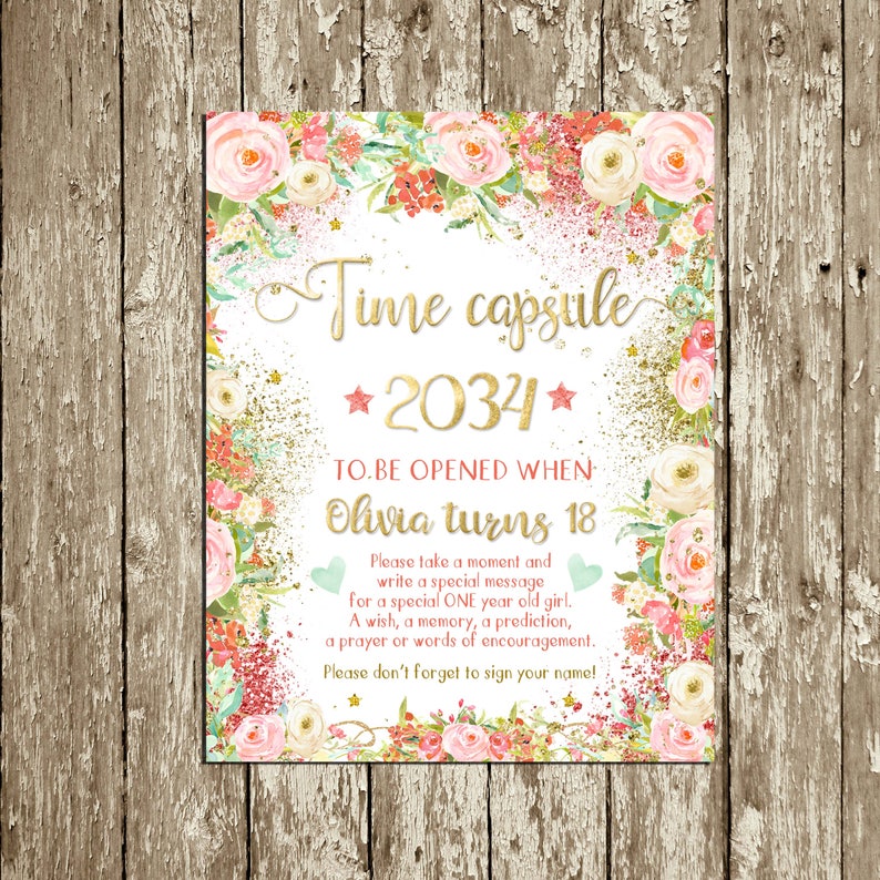Time Capsule First Birthday Printable Floral Time Capsule | Etsy