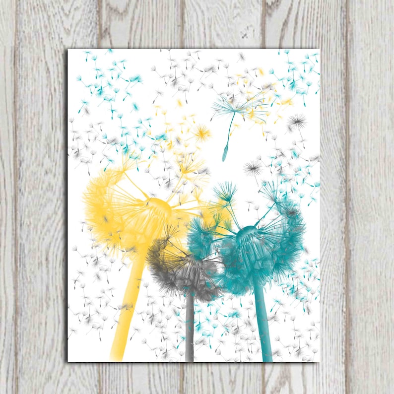Dandelion Nursery flowers printable Yellow gray teal nursery | Etsy