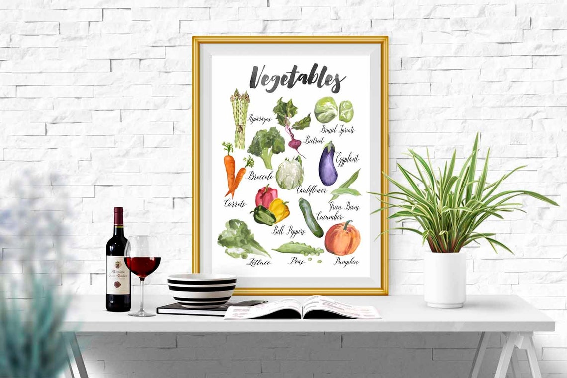 Kitchen decor printable Vegetable print Kitchen vegetable wall | Etsy