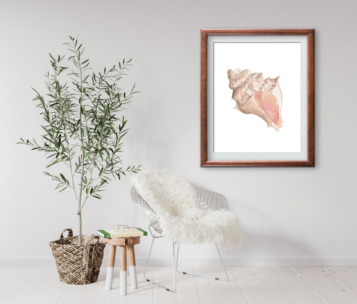 Sea Shell Print Watercolor Shell Printable Coral Wall Art | Etsy