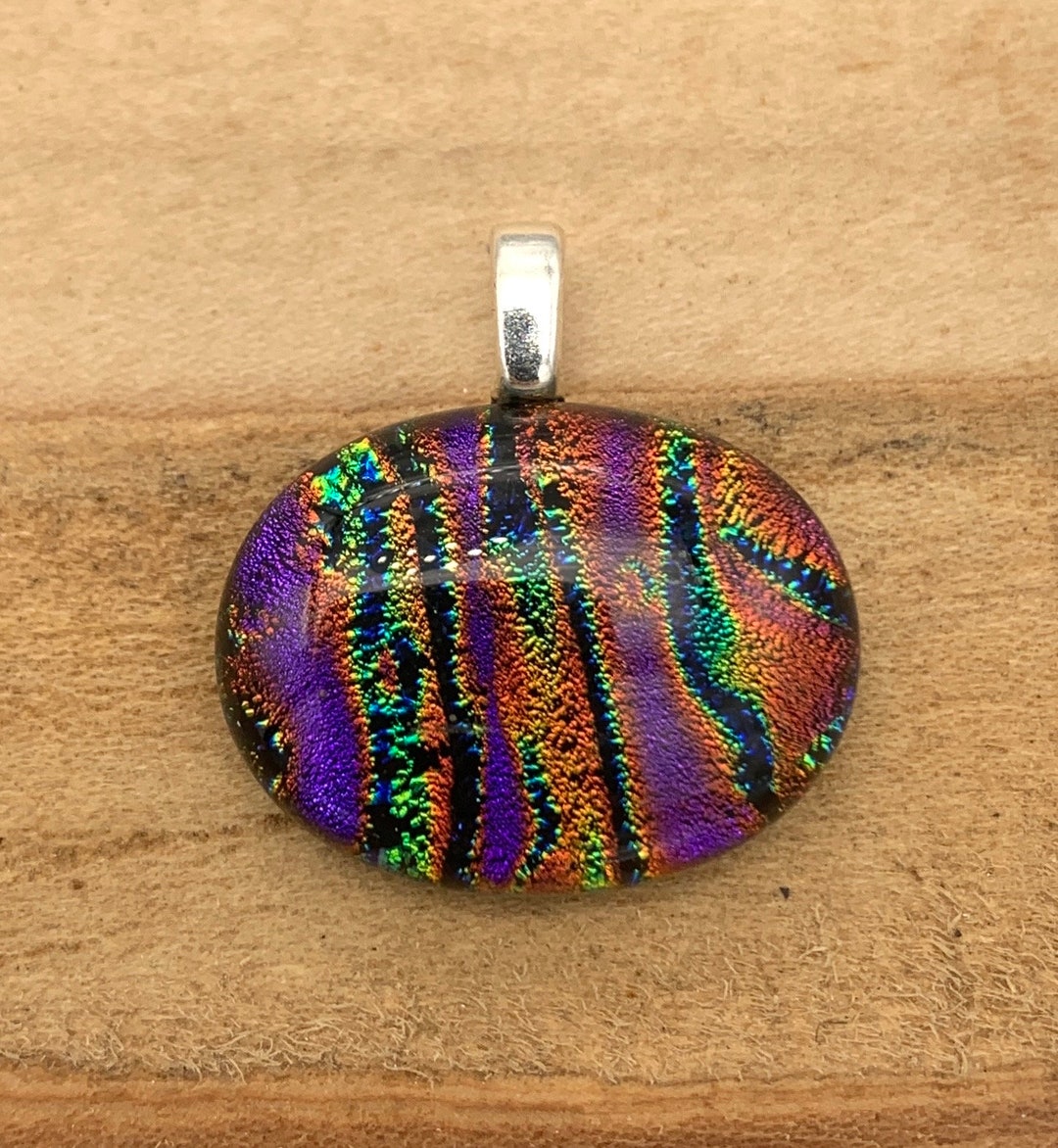 Dichroic Glass Rainbow Pendant, Fused Glass Pendant, Dichroic Cabochon ...