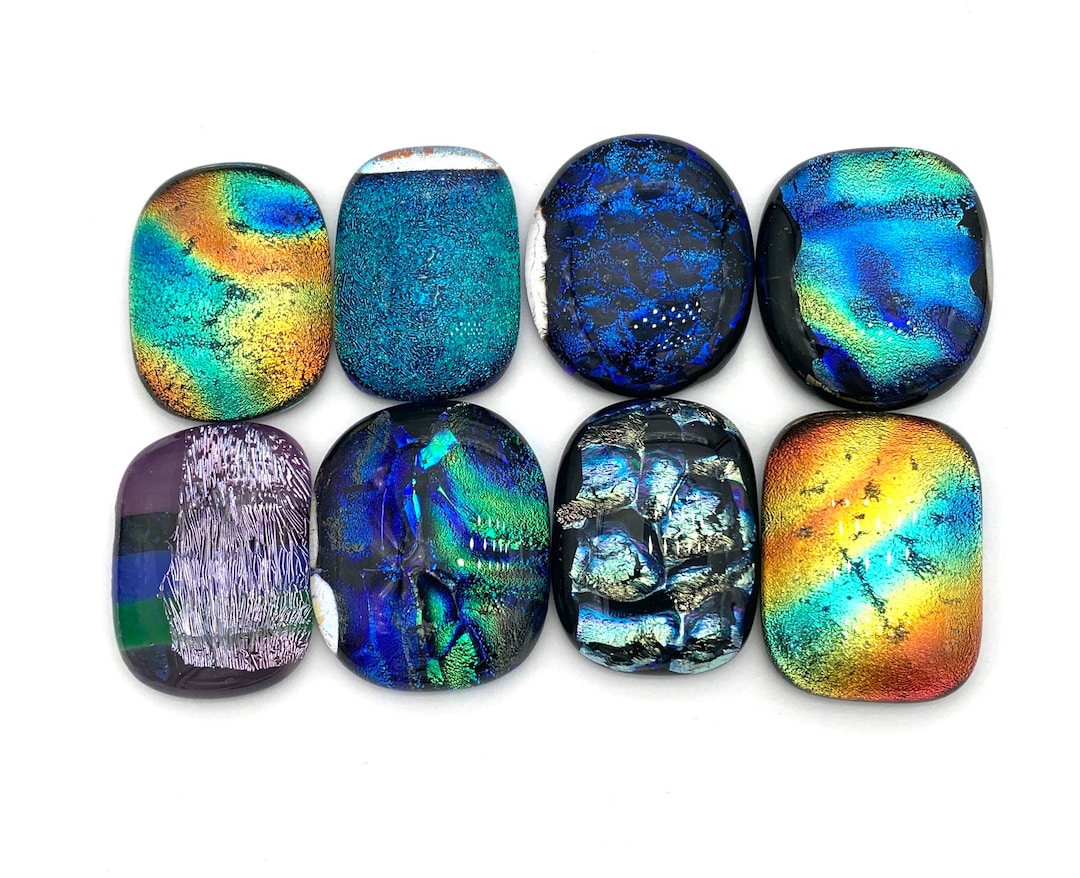 8 Fused Dichroic Glass Cabochons, Dichroic Cabs, Glass Cabochon Lot ...