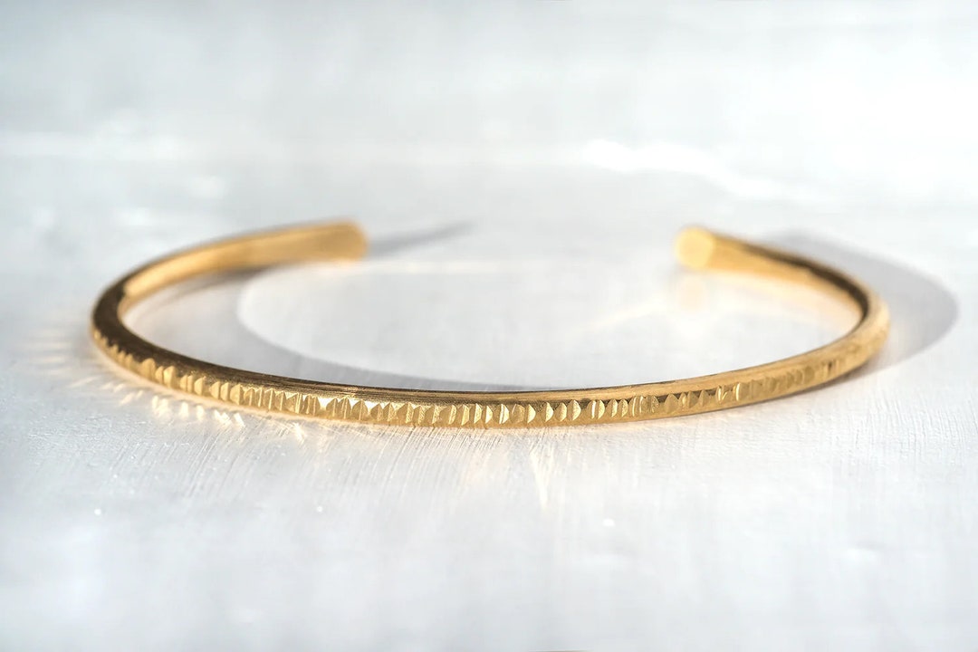 Handmade 14K Solid Gold Cuff for Men, Notched Bracelet, Anniversary ...