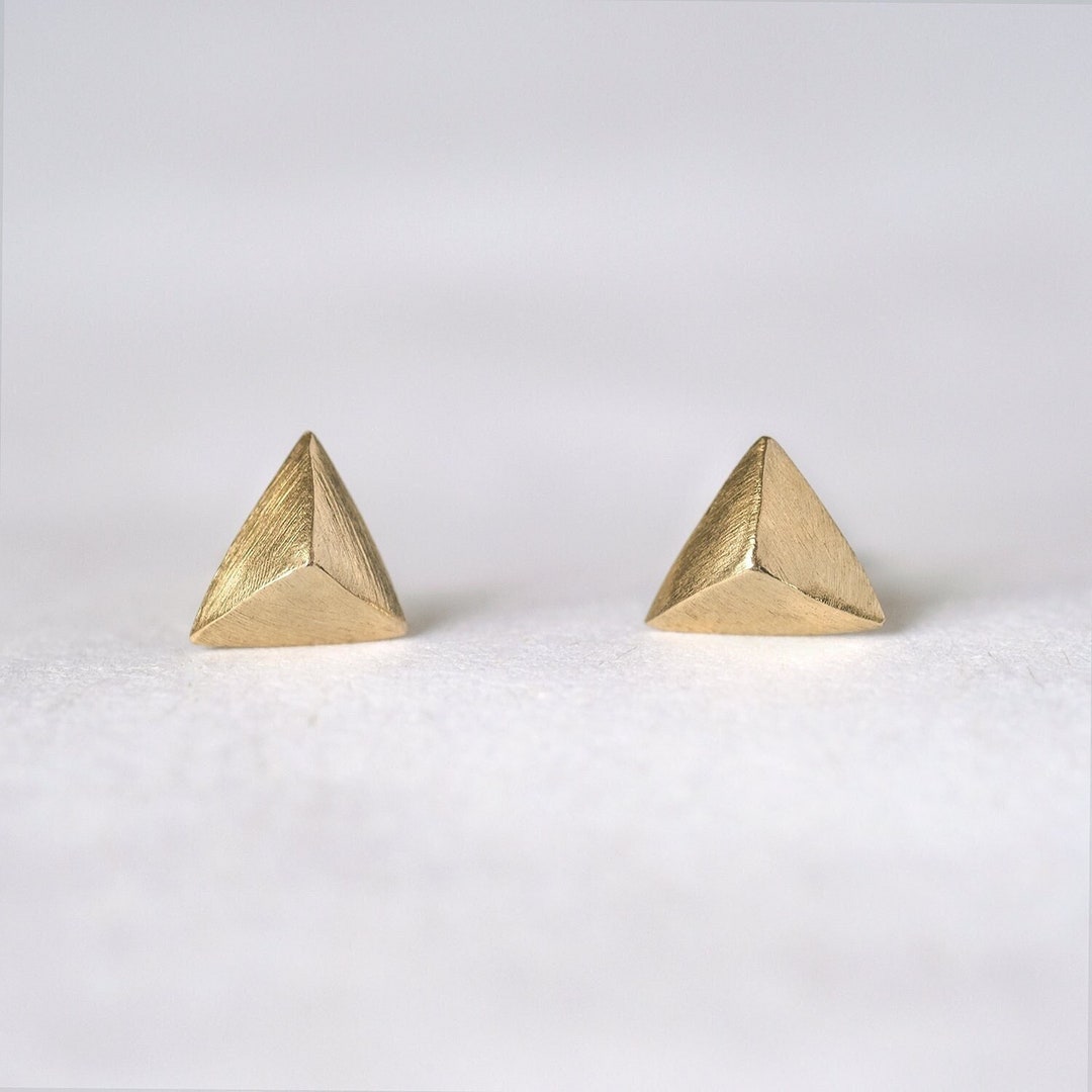 Gold Stud Earrings - Triangle Pyramid Studs, 14k Gold Earrings ...