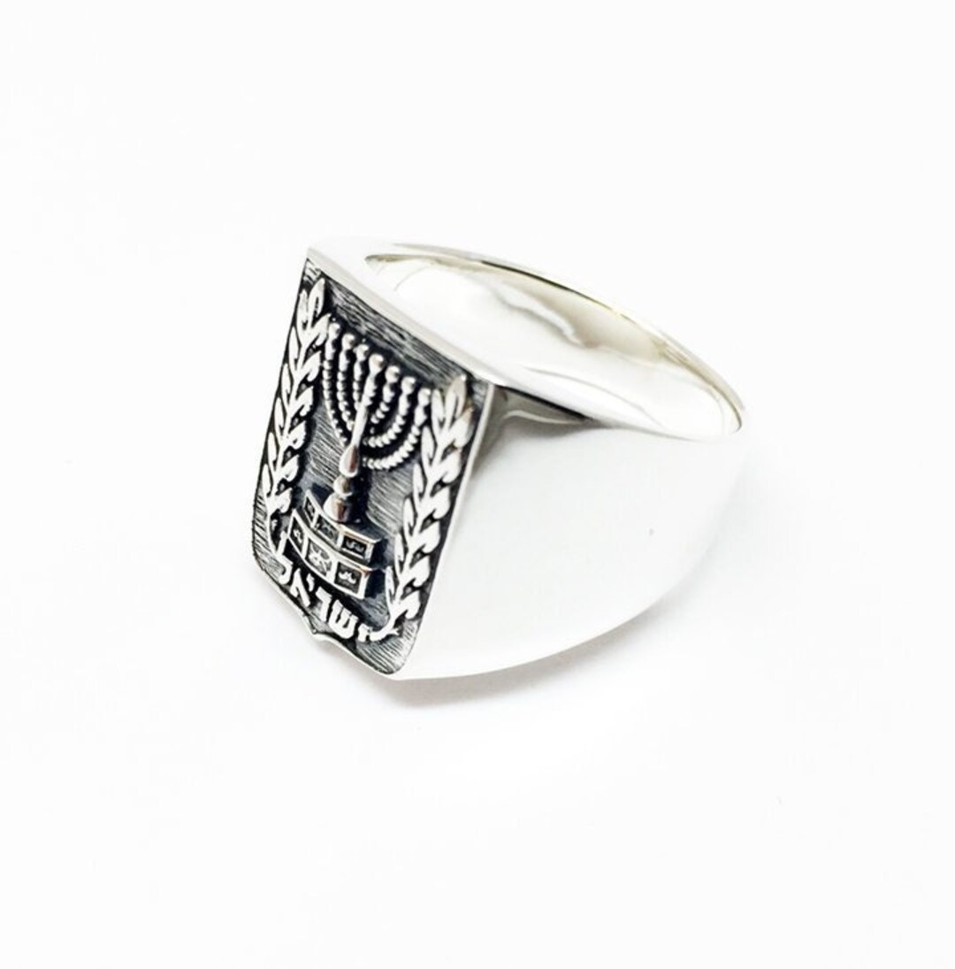 Mens Signet Ring Emblem of Israel Unique Mens Silver Ring Jewish ...