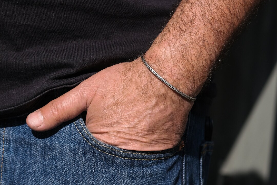 Men's Sterling Silver Cuff notched Men's Cuff-handmade Gold Bracelet in ...