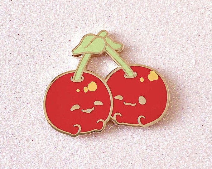Cherry Buddy Enamel Pin Cute Fruit Vegetable Vegan Kawaii Food Lapel ...