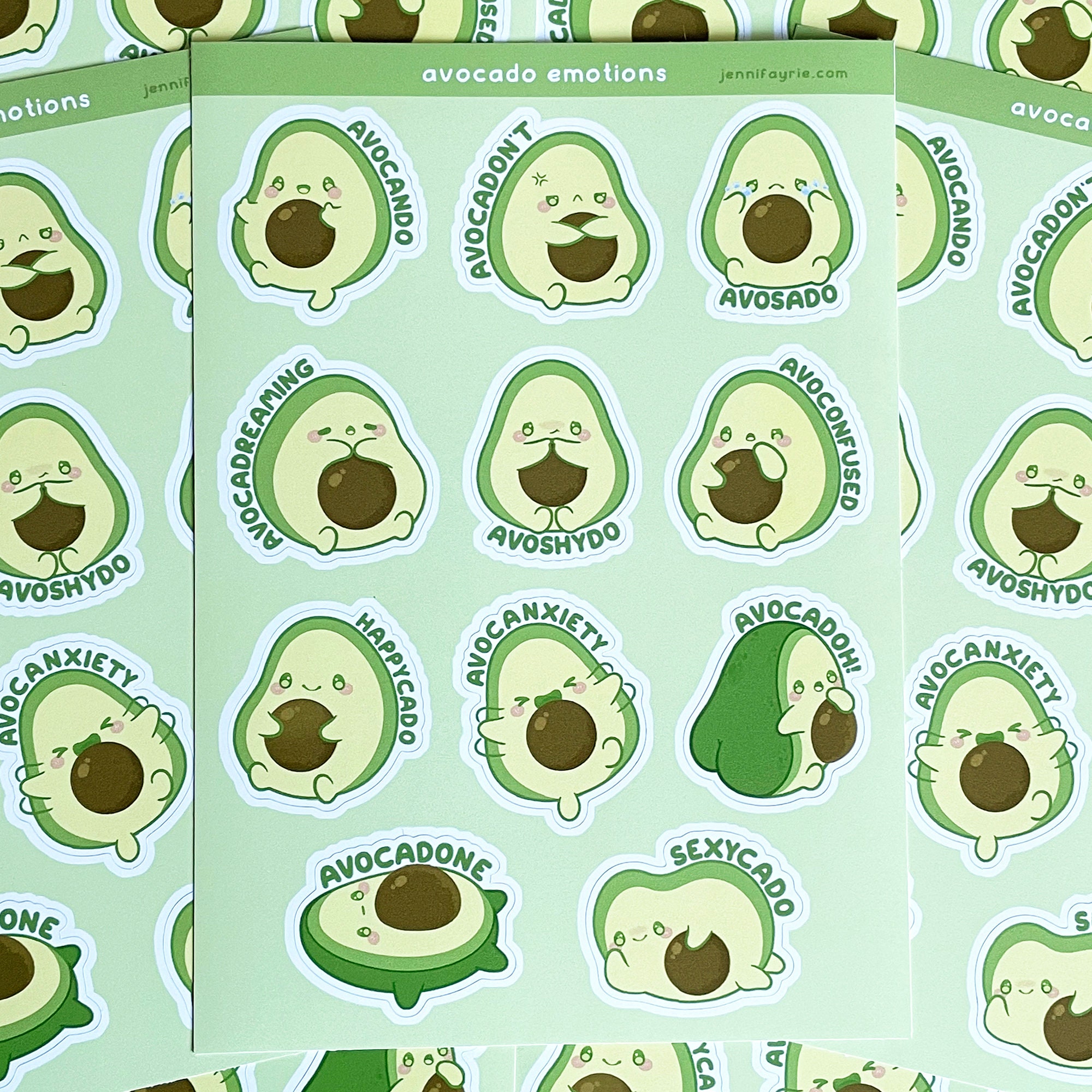 Cute Avocado Emotions Sticker Sheet Kawaii Food Stickers | Etsy
