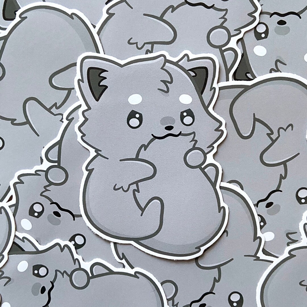 Cute Wolf Munchimal Kawaii Animal 8cm Gloss Vinyl Notebook Laptop ...