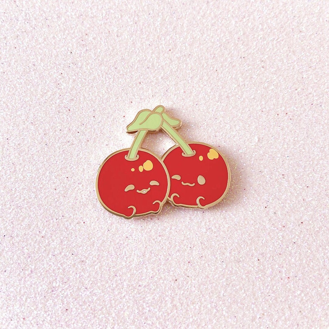 Cherry Buddy Enamel Pin Cute Fruit Vegetable Vegan Kawaii Food Lapel ...