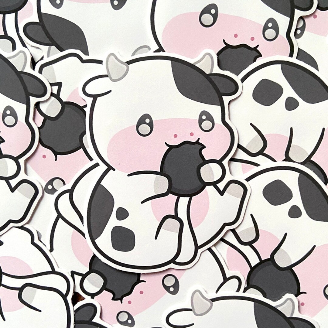 Cute Cow Munchimal Kawaii Animal Large Gloss Vinyl Notebook Laptop ...