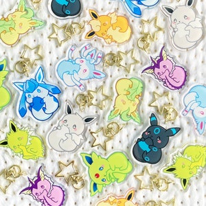 Cute Chubby Eevee Eeveelution Kawaii Fox Baby Animal 2 Acrylic Keychain ...
