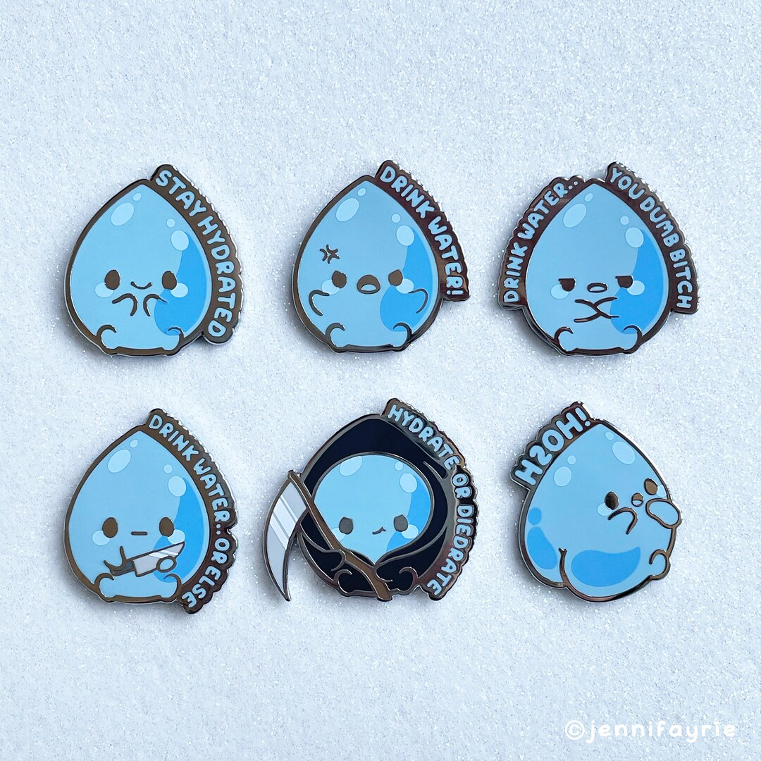 Drink Water Reminder Cute Stay Hydrated Motivation Kawaii Enamel Pin ...