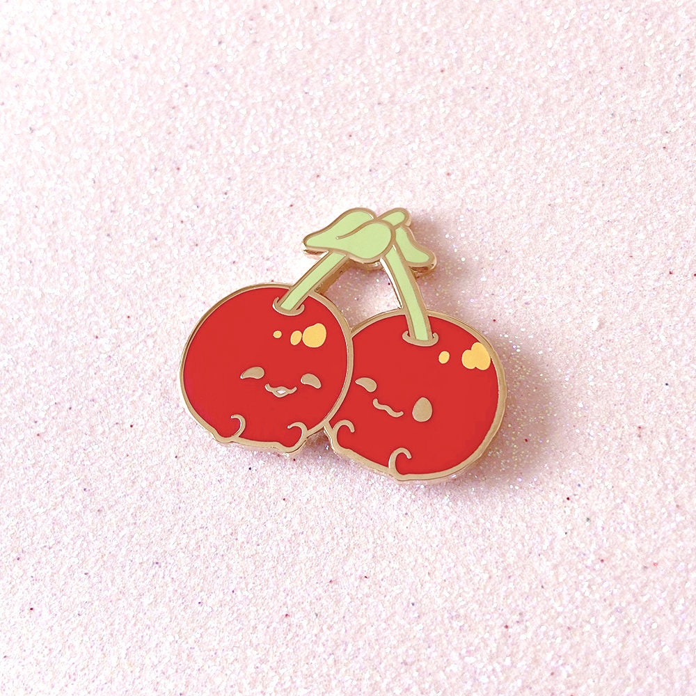 Cherry Buddy Enamel Pin Cute Fruit Vegetable Vegan Kawaii Food - Etsy UK