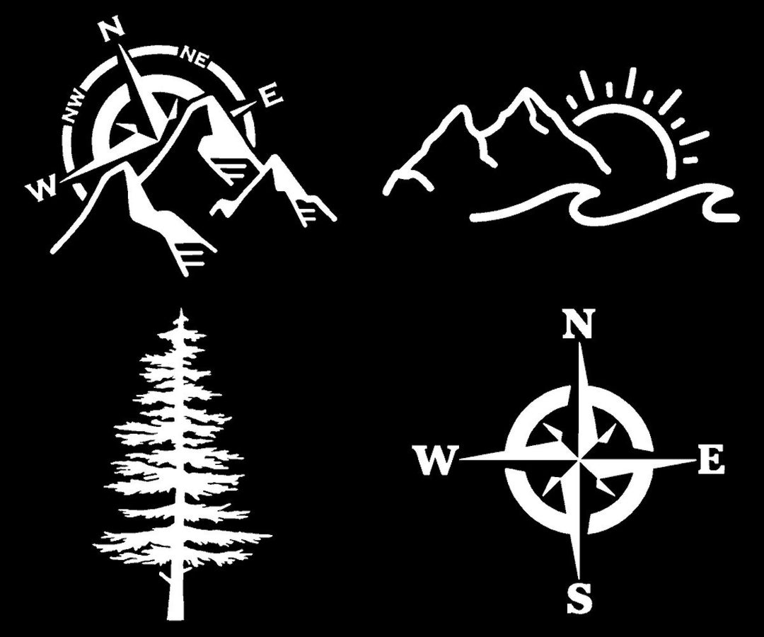 Compass Pine Tree Mountain PNW Decal 4-pack - Etsy