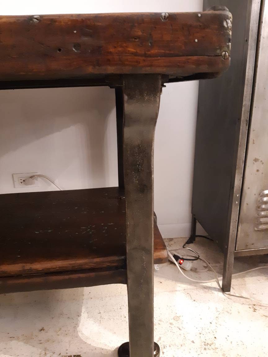 Vintage Industrial Factory Work Table With Cast Iron Legs and Shelf - Etsy