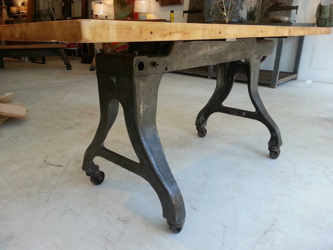 Vintage Industrial Cast Iron Machine Base Dining Table - Etsy