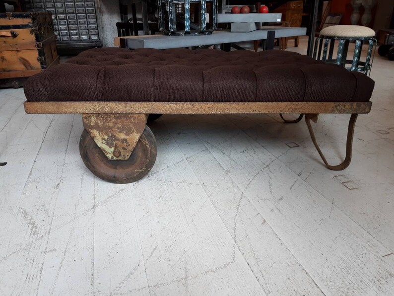 Vintage Industrial Factory Cart Upholstered Coffee Table/ottoman - Etsy