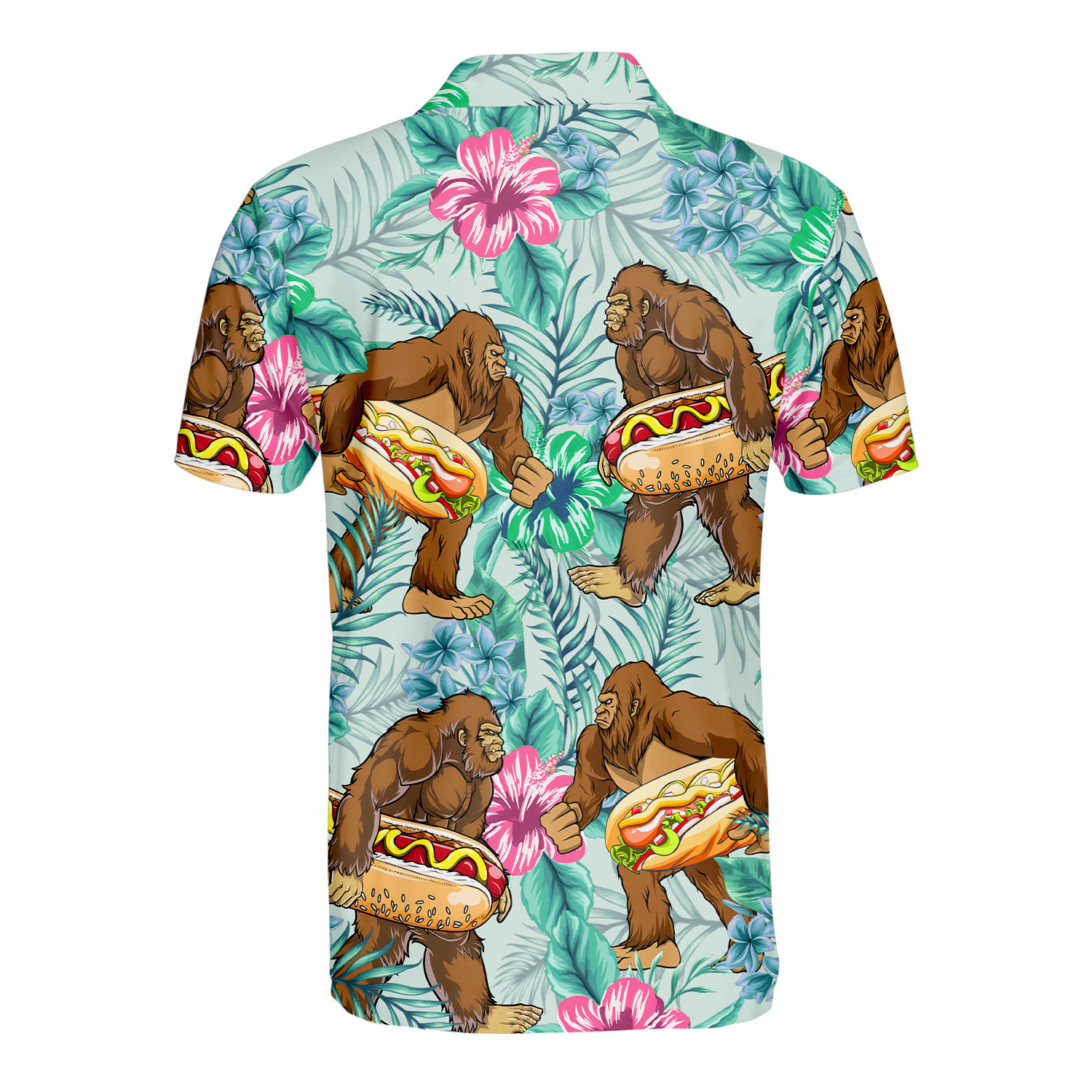 Bigfoot Hot Dog Golf Polo Shirts For Men, Bigfoot Sasquatch Golf Player ...