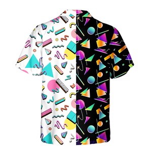 Retro 80s 90s Pattern Hawaiian Shirts for Men Women, Vintage Disco Men Outfits Button Down Short ...