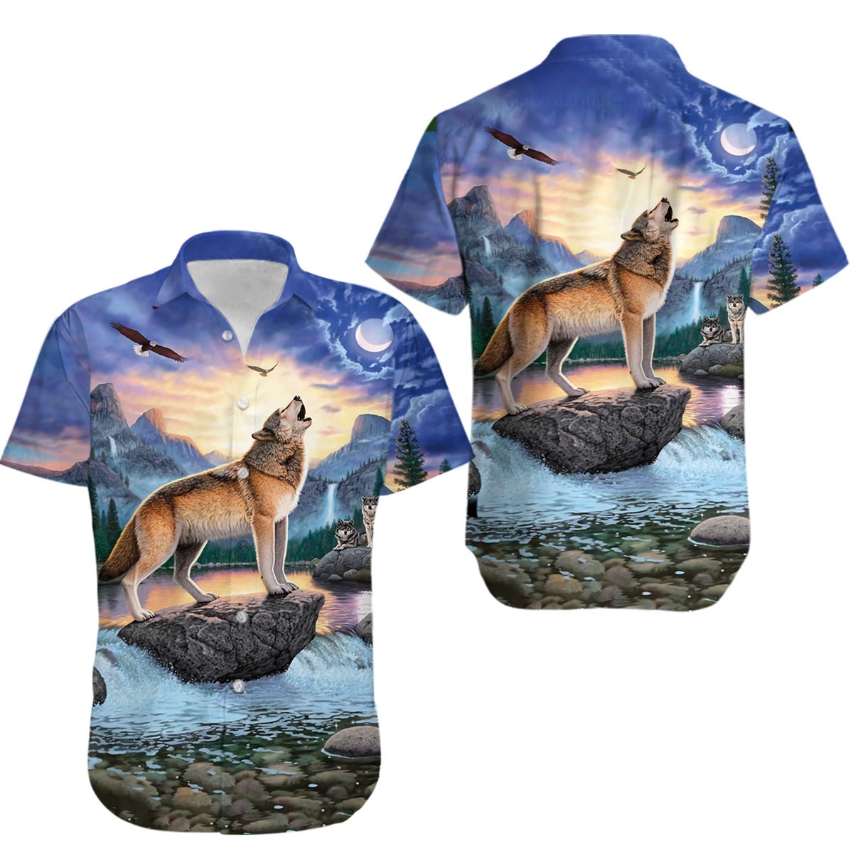 Wolf Shirts For Men Wolf Howling Moon Hawaiian Shirts For Men, Wolf ...