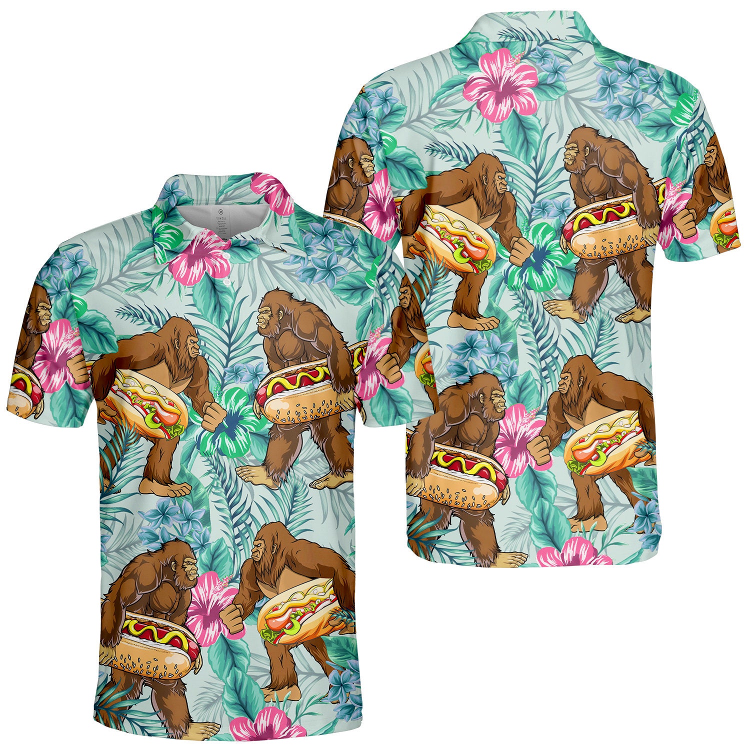 Bigfoot Hot Dog Golf Polo Shirts For Men, Bigfoot Sasquatch Golf Player ...