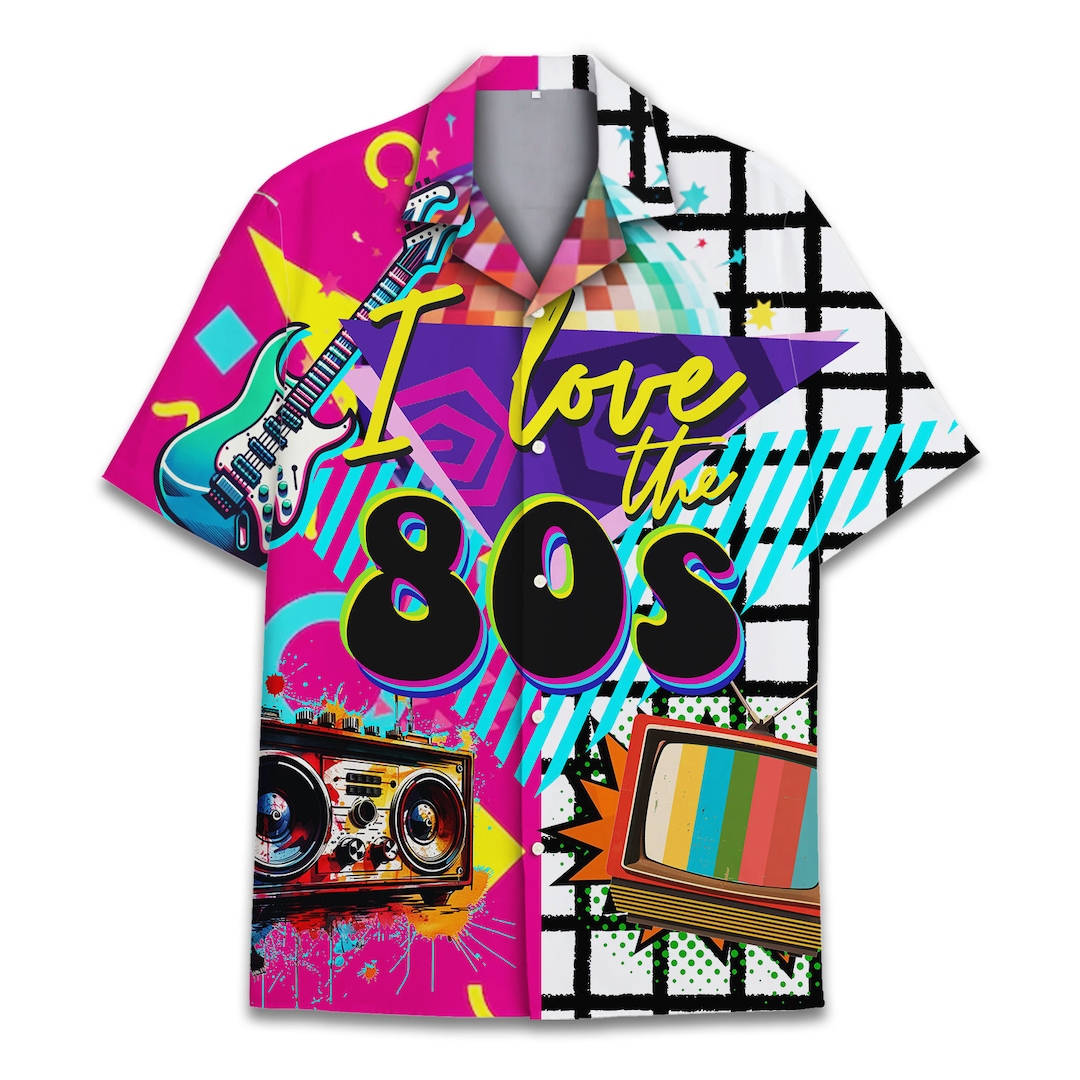 Retro 80s Pattern Hawaiian Shirts for Men Women, Vintage Disco Mens ...
