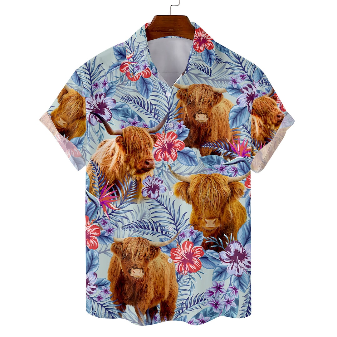 Tropical Highland Cow Hawaiian Shirts for Men Women Flower - Etsy