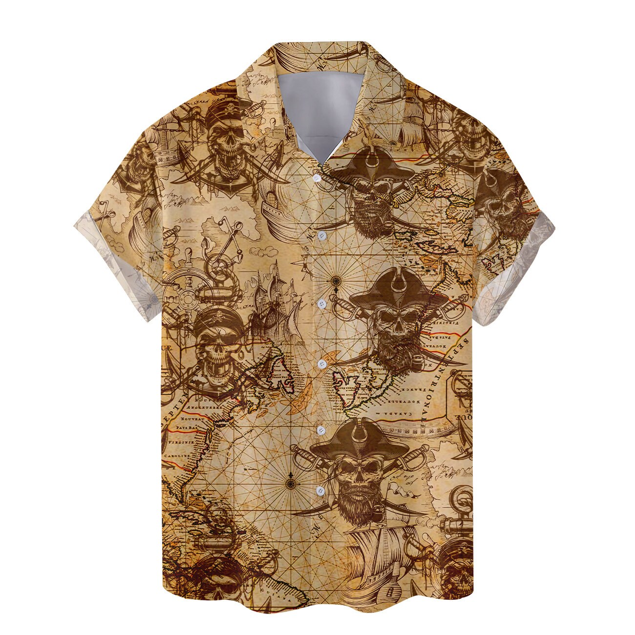 Pirate Skull Hawaiian Shirts for Men Women, Vintage Pirate Treasure Map ...