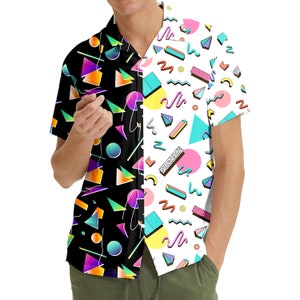 Retro 80s 90s Pattern Hawaiian Shirts for Men Women, Vintage Disco Men Outfits Button Down Short ...